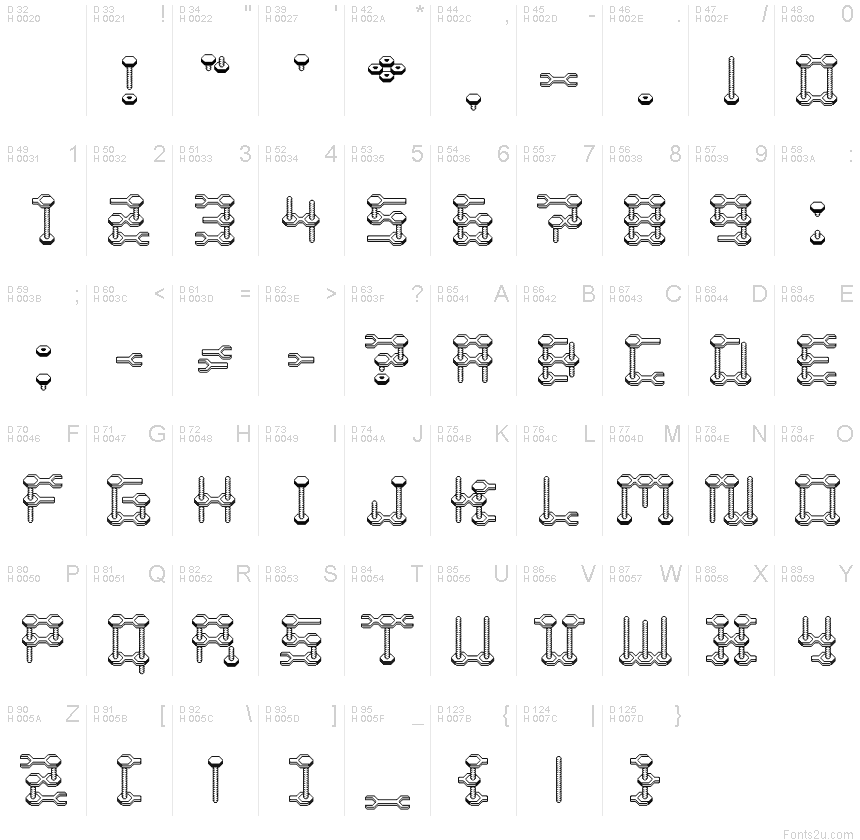 Nuts Bolts And Wrenches Regular font